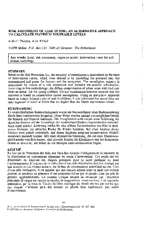 (PDF) Risk Assessment of Lead in Soil: an Alternative Approach to ...