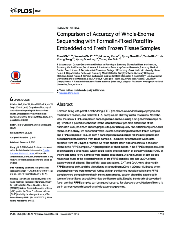 (PDF) Faculty of 1000 evaluation for Comparison of Accuracy of Whole-Exome Sequencing with ...