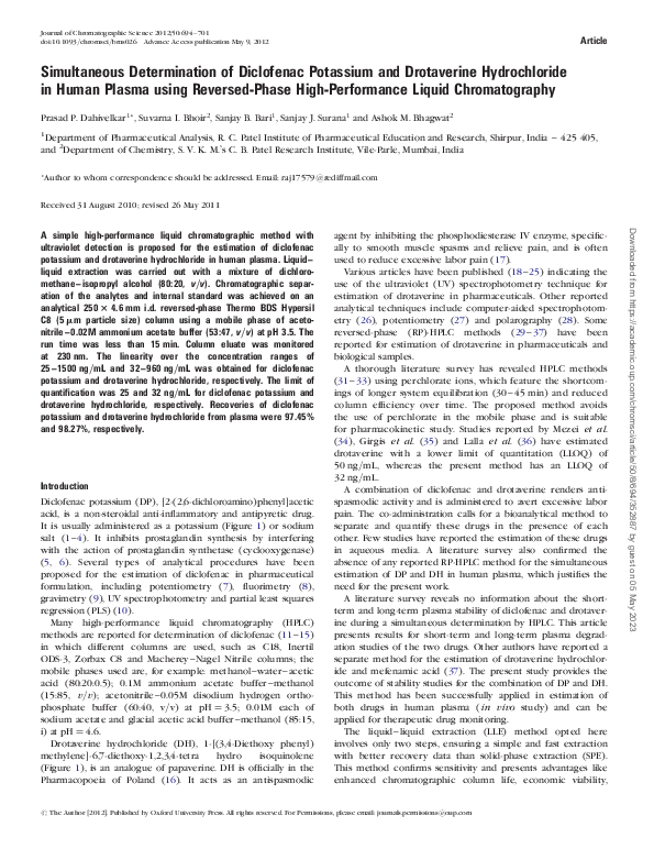 Pdf Simultaneous Determination Of Diclofenac Potassium And Drotaverine Hydrochloride In Human
