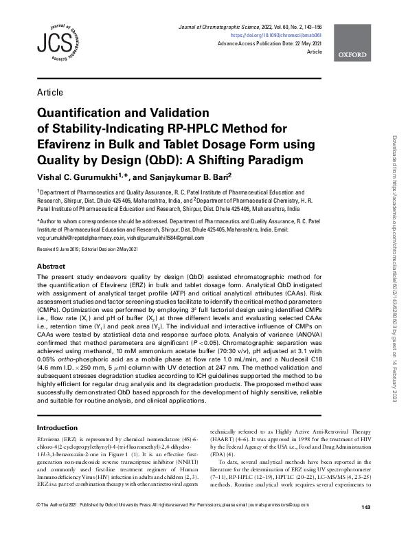 (PDF) Quantification and Validation of Stability-Indicating RP-HPLC Method for Efavirenz in Bulk ...