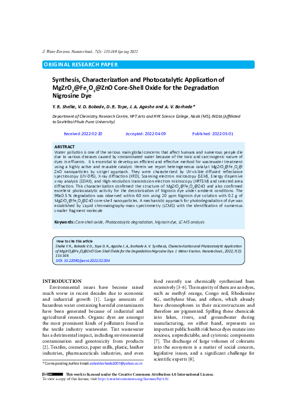 (PDF) Synthesis, Characterization and Photocatalytic Application of MgZrO3@Fe2O3@ZnO Core-Shell ...
