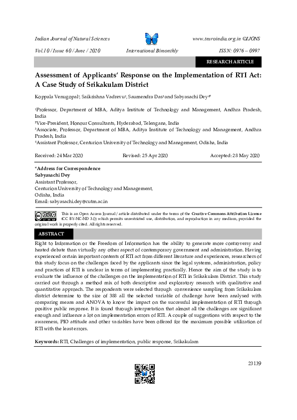 (PDF) Assessment of Applicants’ Response on the Implementation of Rti ...