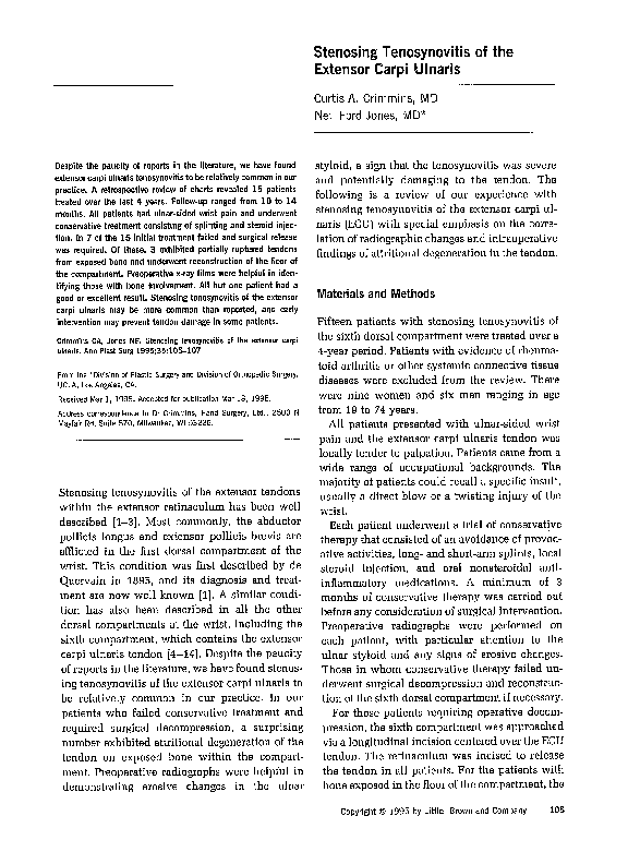 (PDF) Stenosing Tenosynovitis of the Extensor Carpi Ulnaris | Ahmad ...