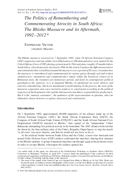 (PDF) The Politics of Remembering and Commemorating Atrocity in South ...