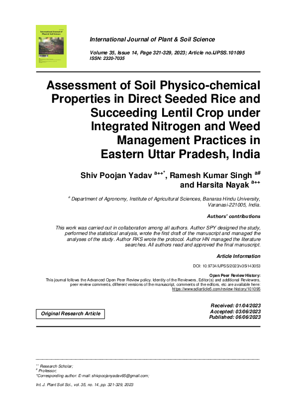 (PDF) Assessment of Soil Physico-chemical Properties in Direct Seeded Rice and Succeeding Lentil ...