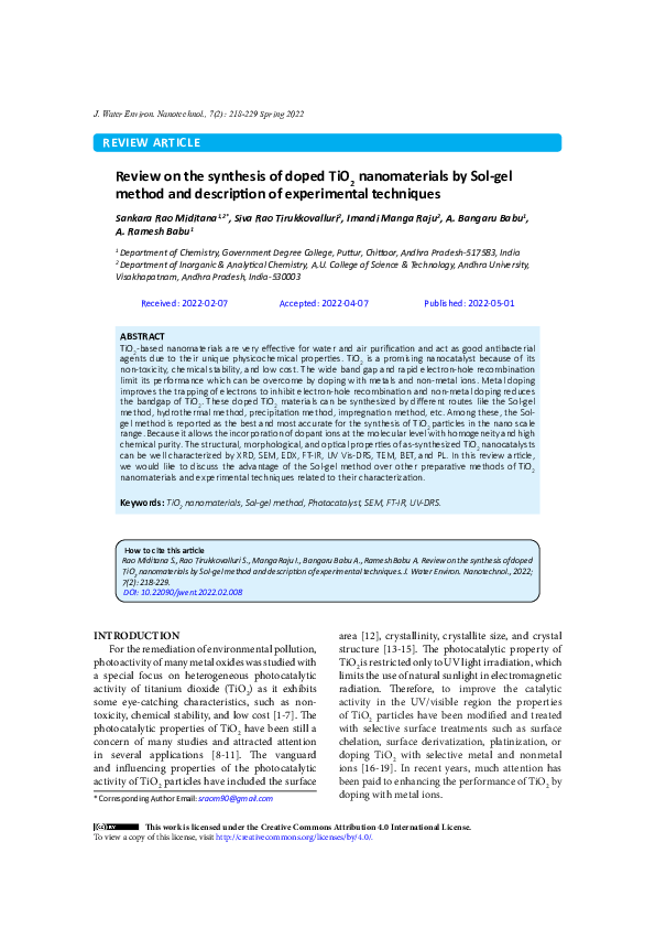 Pdf Review On The Synthesis Of Doped Tio2 Nanomaterials By Sol Gel
