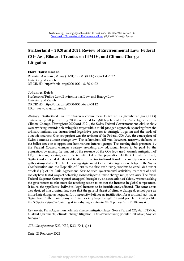 (PDF) Switzerland -2020 and 2021 Review of Environmental Law: Federal ...