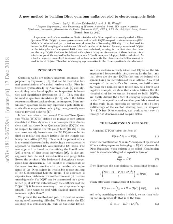 (PDF) A new method to building Dirac quantum walks coupled to electromagnetic fields