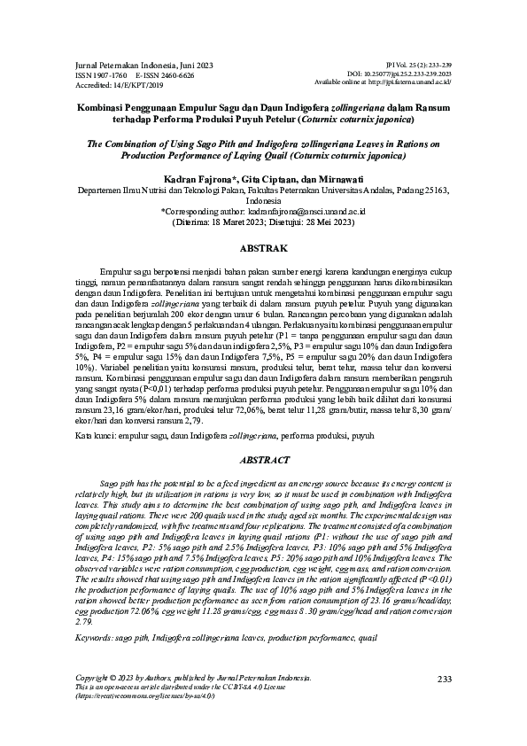 (PDF) Kombinasi Penggunaan Empulur Sagu dan Daun Indigofera ...