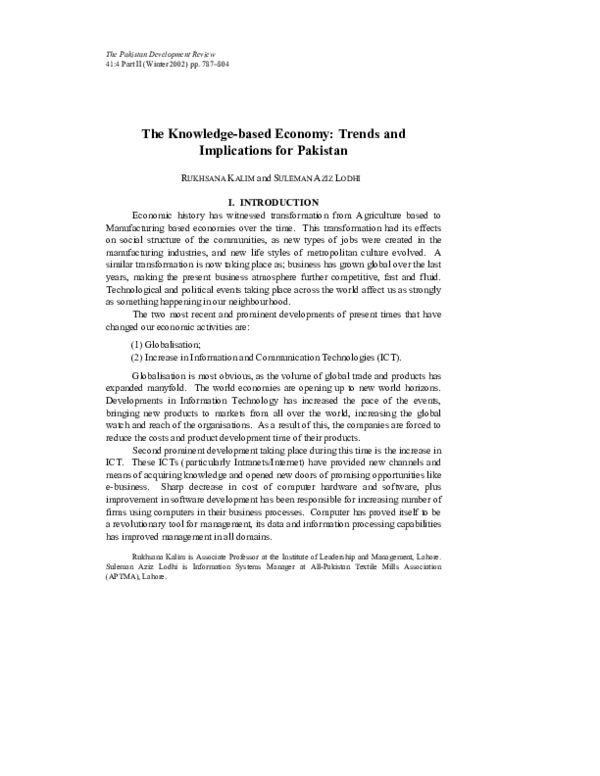 (PDF) The Knowledge-based Economy: Trends and Implications for Pakistan