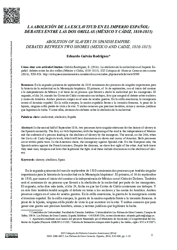 (PDF) La abolición de la esclavitud en el Imperio español: debates ...