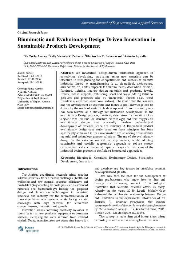 (PDF) Biomimetic and Evolutionary Design Driven Innovation in Sustainable Products Development