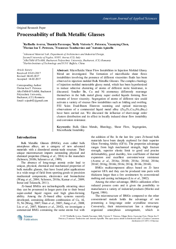 (PDF) Processability of Bulk Metallic Glasses
