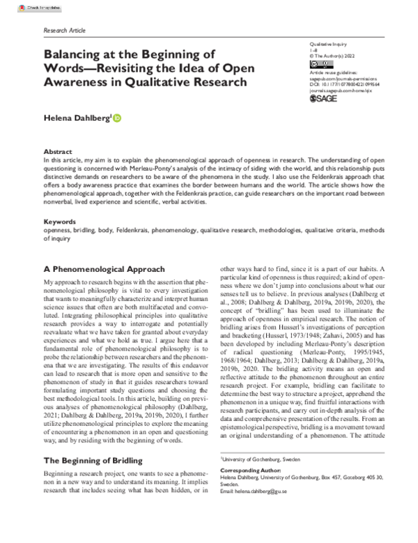 (PDF) Balancing at the Beginning of Words-Revisiting the Idea of Open Awareness in Qualitative ...