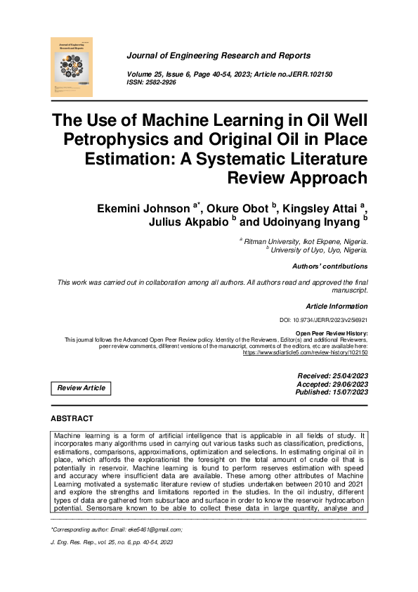 (PDF) The Use of Machine Learning in Oil Well Petrophysics and Original ...