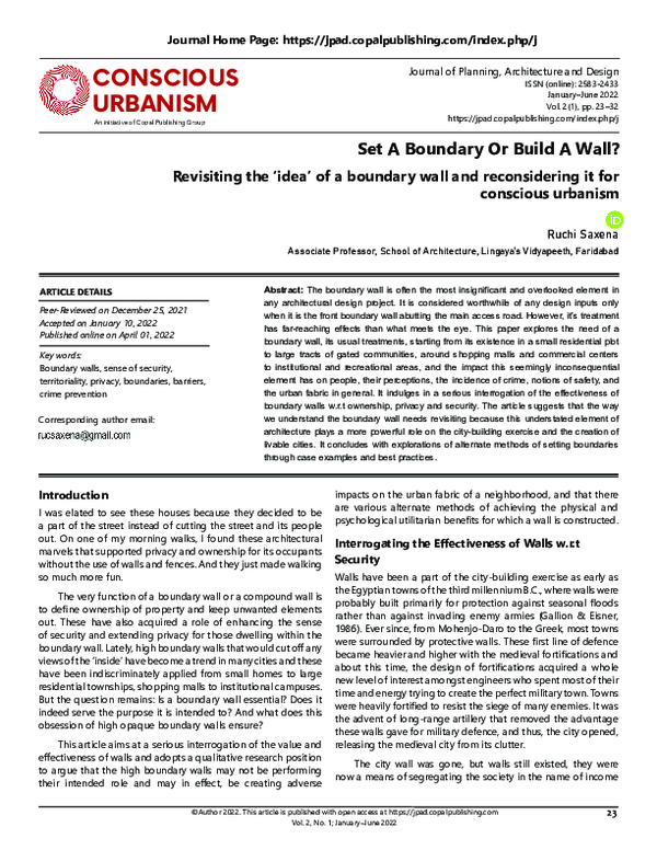 (PDF) Set A Boundary Or Build A Wall? Revisiting the ‘idea’ of a boundary wall and reconsidering ...