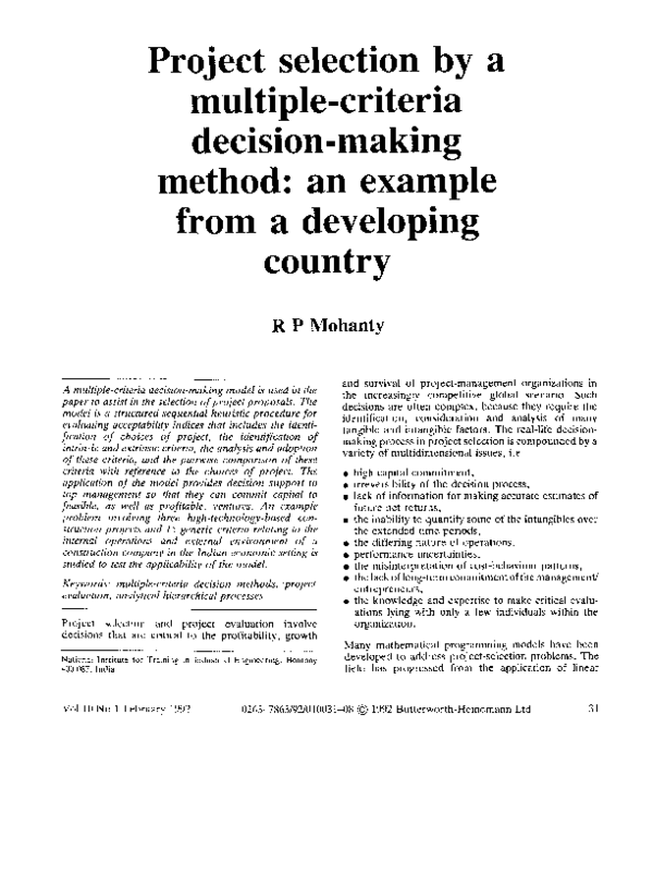 (PDF) Project selection by a multiple-criteria decision-making method ...