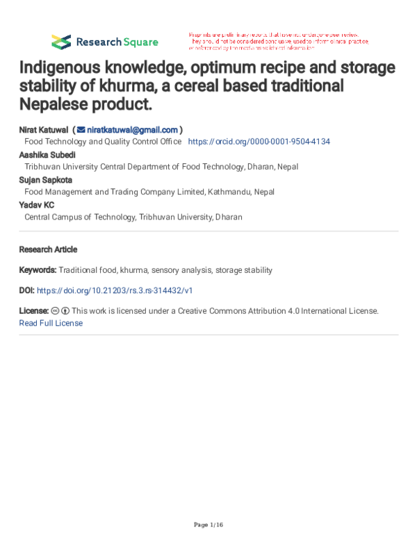 (PDF) Indigenous knowledge, optimum recipe and storage stability of ...