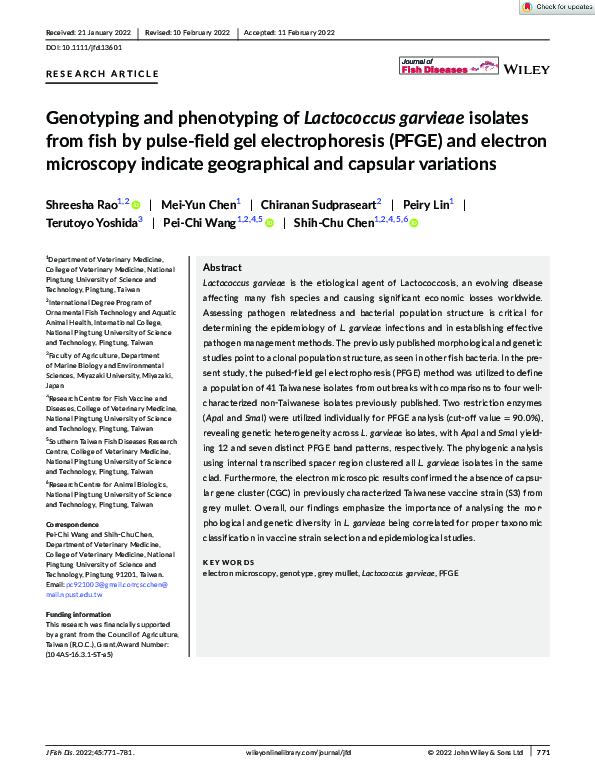 (PDF) Genotyping and phenotyping of Lactococcus garvieae isolates from ...