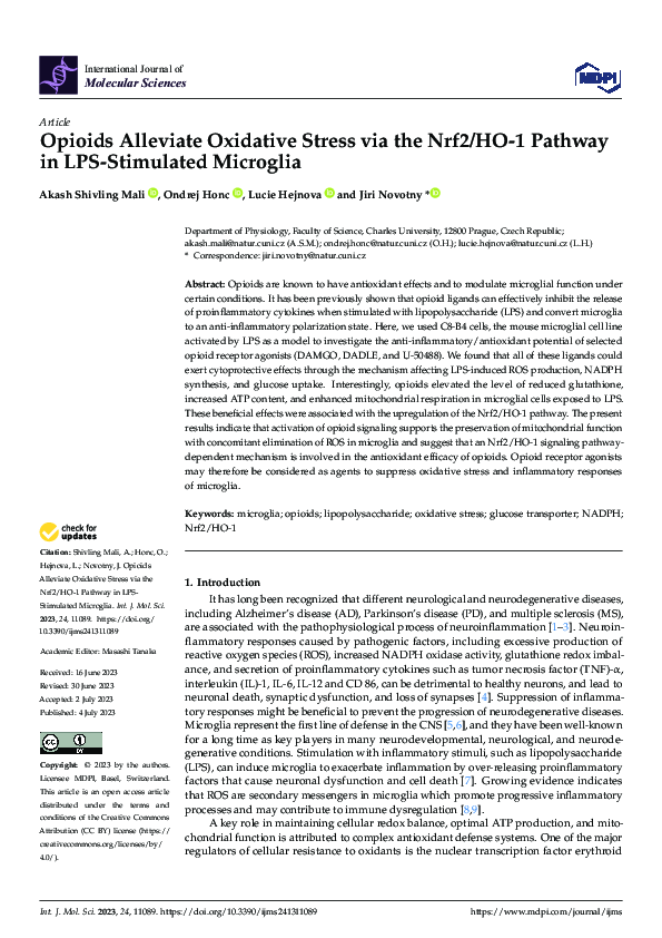 (PDF) Opioids Alleviate Oxidative Stress via the Nrf2/HO-1 Pathway in LPS-Stimulated Microglia