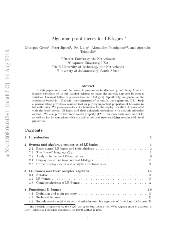 (PDF) Algebraic Proof Theory and Model Properties of LE-Logics