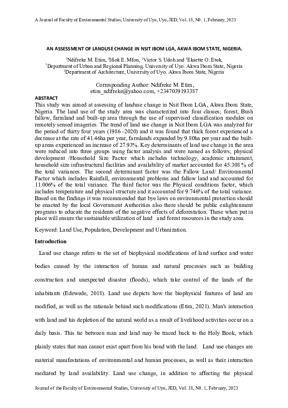 (DOC) AN ASSESSMENT OF LANDUSE CHANGE IN NSIT IBOM LGA, AKWA IBOM STATE ...