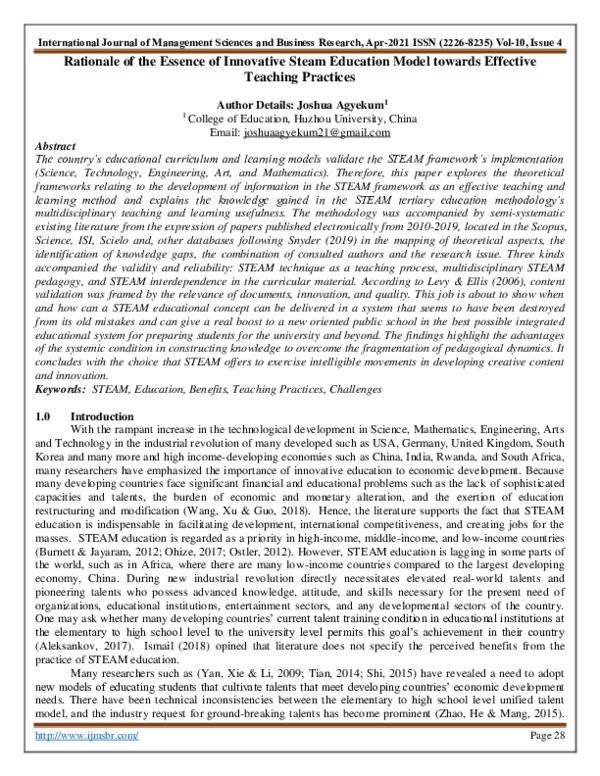 (PDF) Rationale of the Essence of Innovative Steam Education Model towards Effective Teaching ...