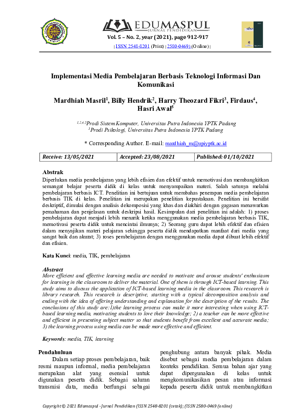 (PDF) Implementasi Media Pembelajaran Berbasis Teknologi Informasi Dan Komunikasi