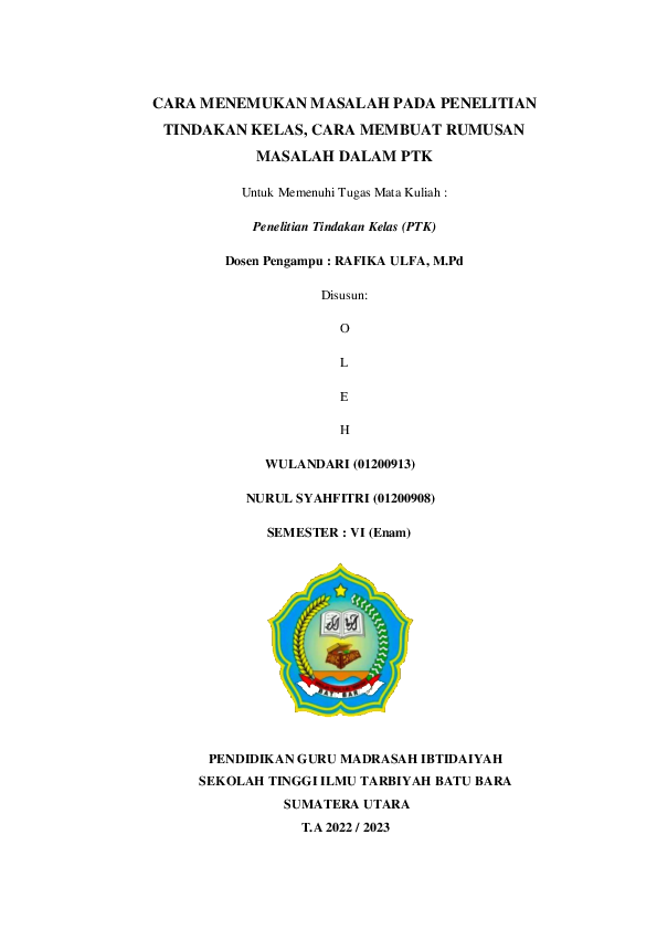 (PDF) MAKALAH KELOMPOK 2 (Penelitian Tindakan KLS PTK) Miss Ulfa