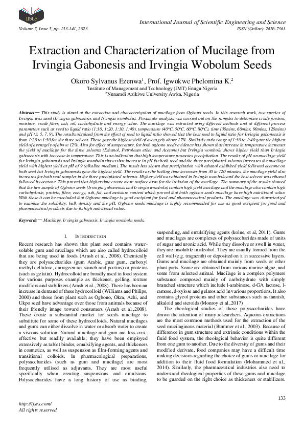 (PDF) Extraction and Characterization of Mucilage from Irvingia ...
