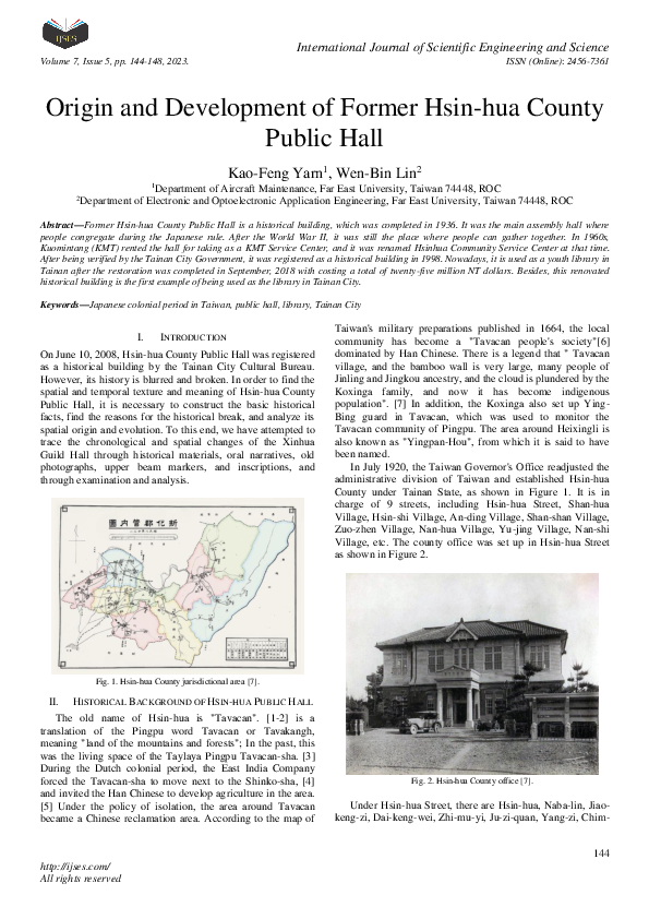 (PDF) Origin and Development of Former Hsin-hua County Public Hall