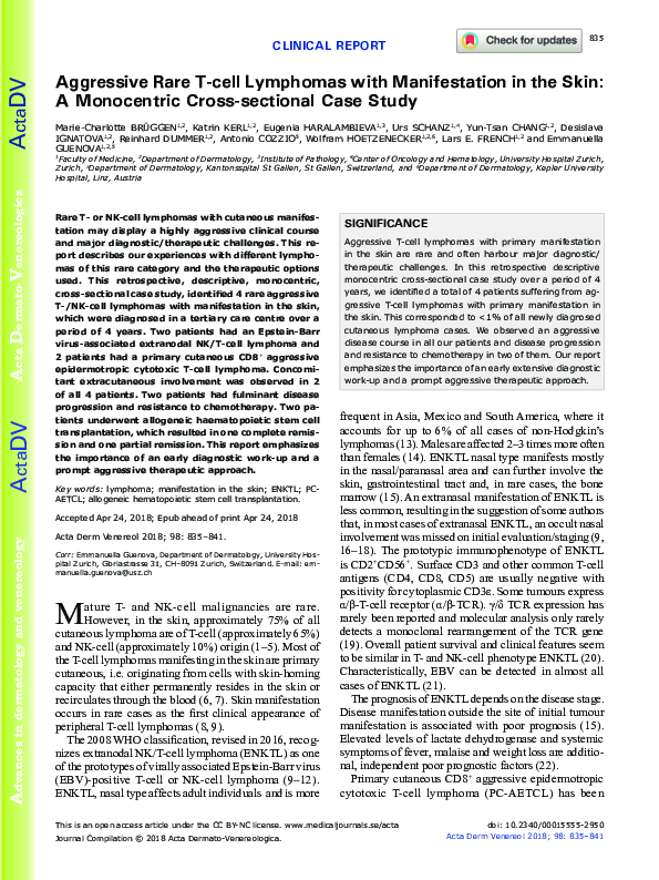(PDF) Aggressive Rare T-cell Lymphomas with Manifestation in the Skin ...