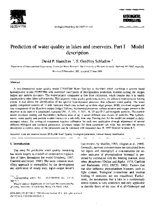 (PDF) Prediction of water quality in lakes and reservoirs: Part II ...