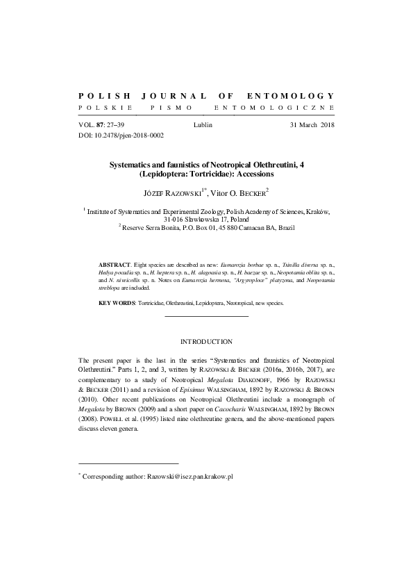(PDF) Systematics and faunistics of Neotropical Olethreutini, 4 ...