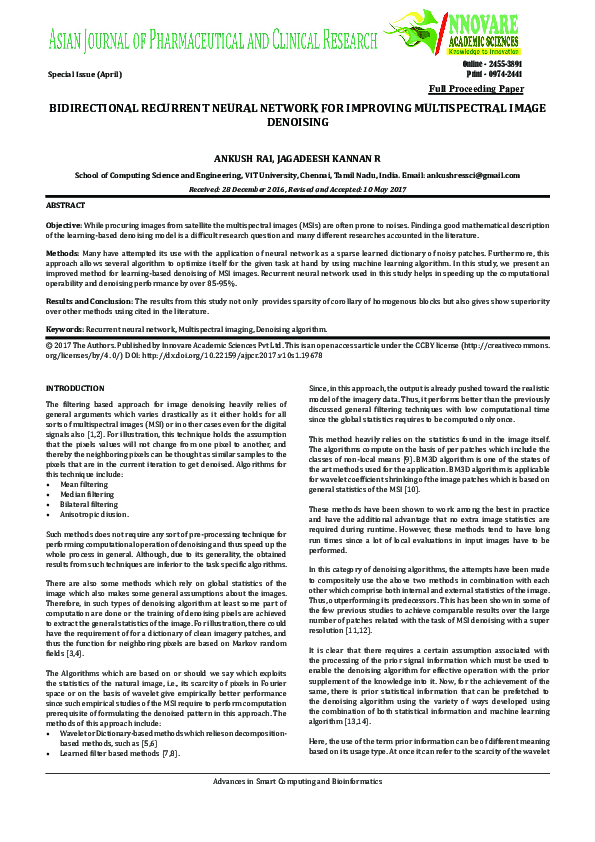 Pdf Bi Directional Recurrent Neural Network For Improving Multispectral Image Denoising