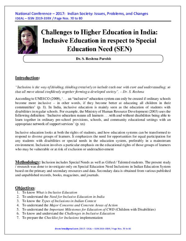 (PDF) Challenges to Higher Education in India Inclusive Education in ...
