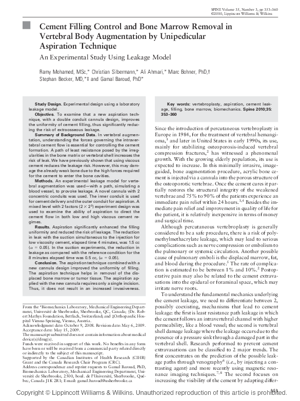 (PDF) Cement Filling Control and Bone Marrow Removal in Vertebral Body ...