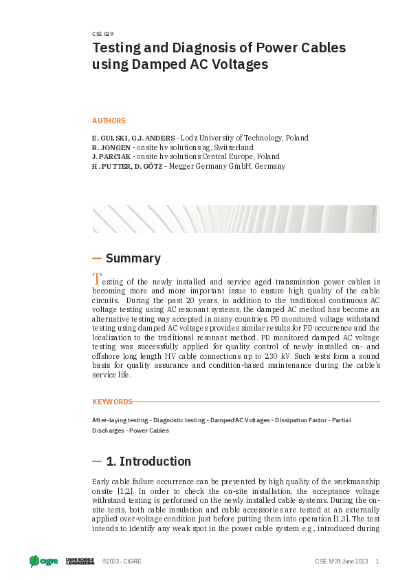 (PDF) Testing and Diagnosis of Power Cables using Damped AC Voltages ...