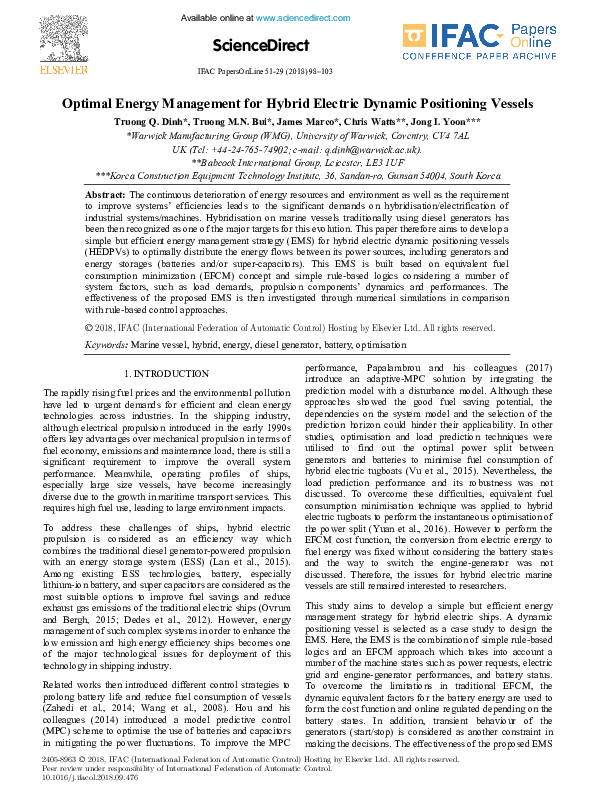 (PDF) Optimal Energy Management for Hybrid Electric Dynamic Positioning ...