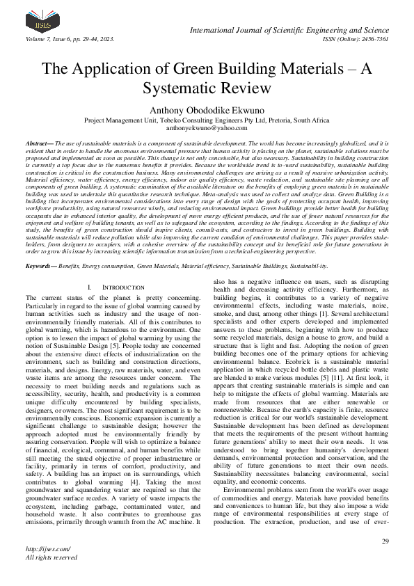 (PDF) The Application of Green Building Materials -A Systematic Review