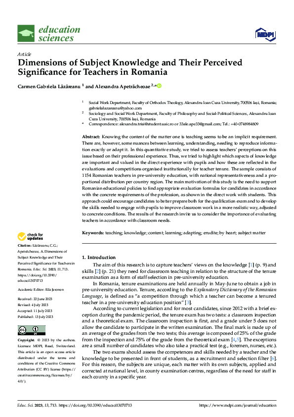 (PDF) Dimensions of Subject Knowledge and Their Perceived Significance ...
