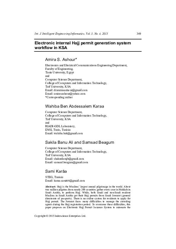 (PDF) Electronic internal Hajj permit generation system workflow in KSA