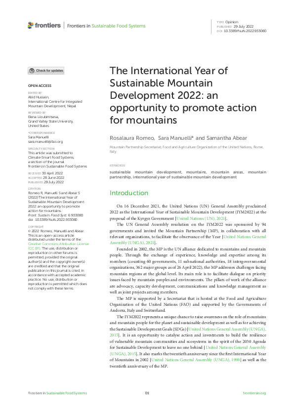(PDF) The International Year of Sustainable Mountain Development 2022 ...