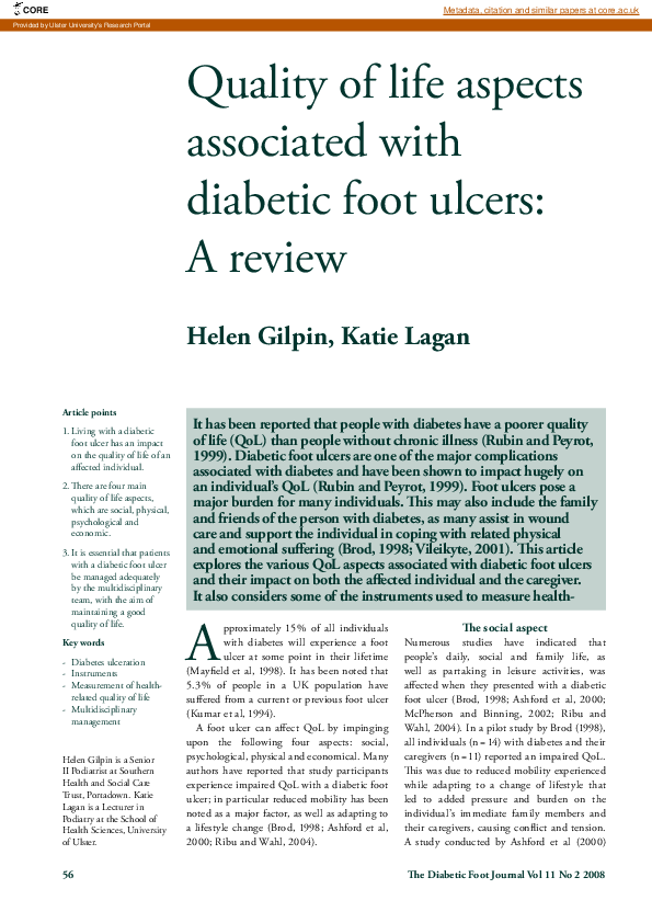 (PDF) Quality of life aspects associated with diabetic foot ulcers: A ...