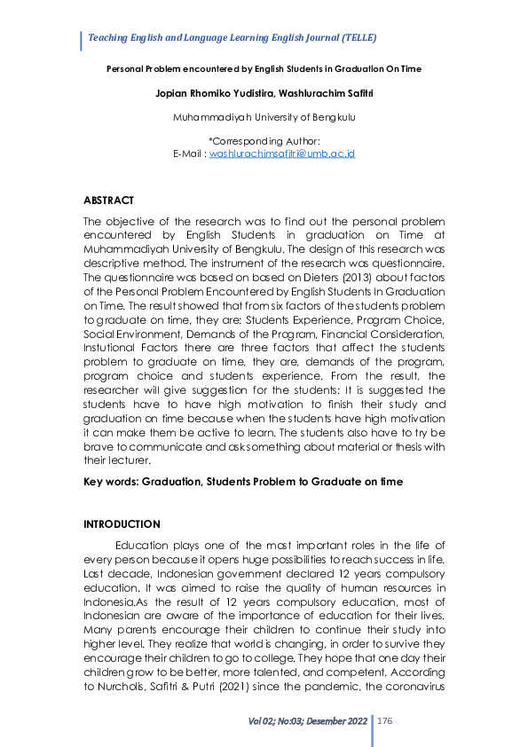 (PDF) Personal Problem encountered by English Students in Graduation On ...
