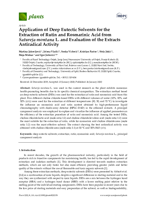 (PDF) Application of Deep Eutectic Solvents for the Extraction of Rutin ...