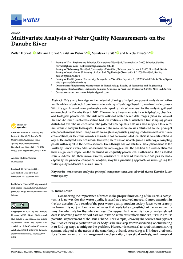Pdf Multivariate Analysis Of Water Quality Measurements On The Danube River