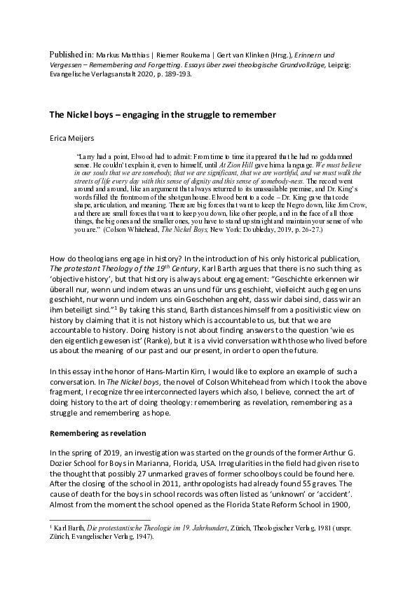 (PDF) The Nickel Boys Engaging in the Struggle to Remember