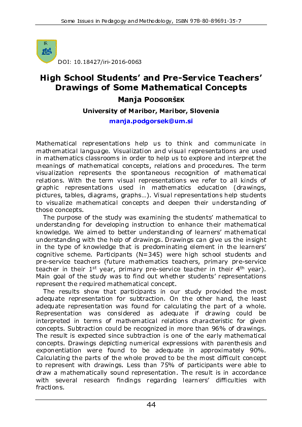 (PDF) High School Students' and Pre-Service Teachers' Drawings of Some Mathematical Concepts
