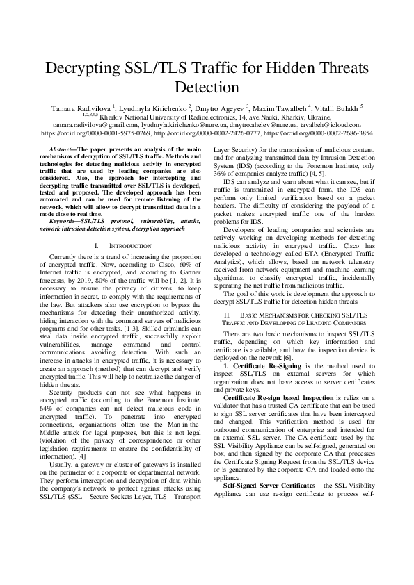 (PDF) Decrypting SSL/TLS traffic for hidden threats detection